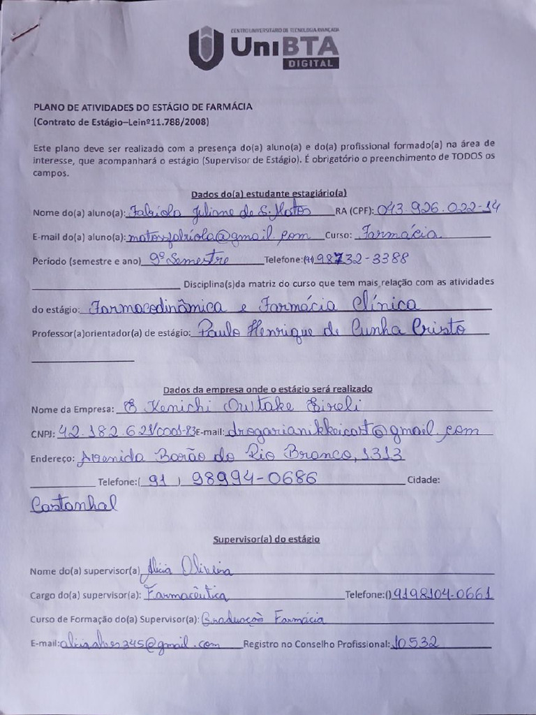 Plano de Atividade Do EstÁgio de FarmÁcia | PDF