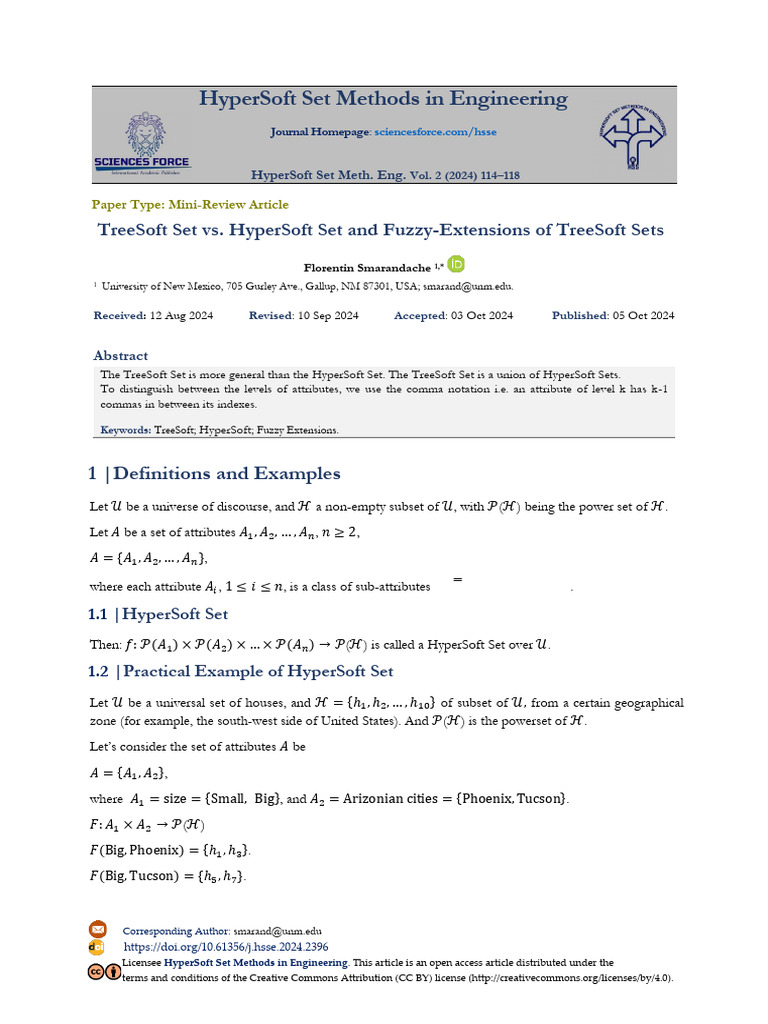 TreeSoft Set vs. HyperSoft Set and Fuzzy-Extensions of TreeSoft Sets | PDF | Mathematics ...