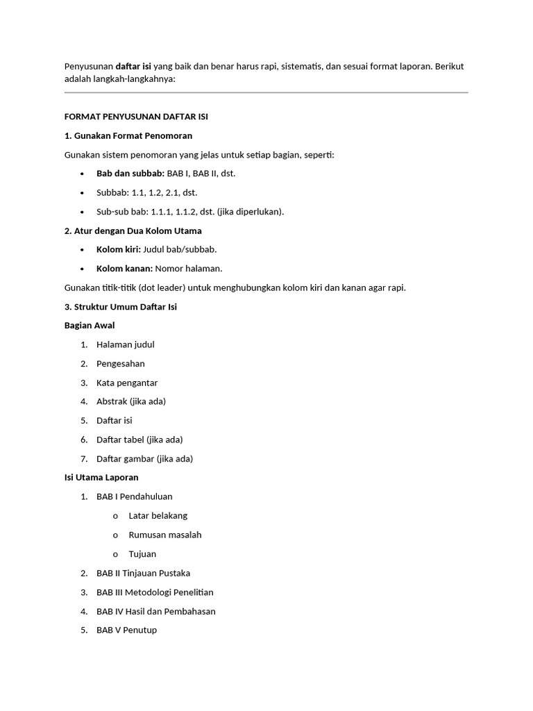 Penyusunan Daftar Isi Yang Baik Dan Benar Harus Rapi | PDF