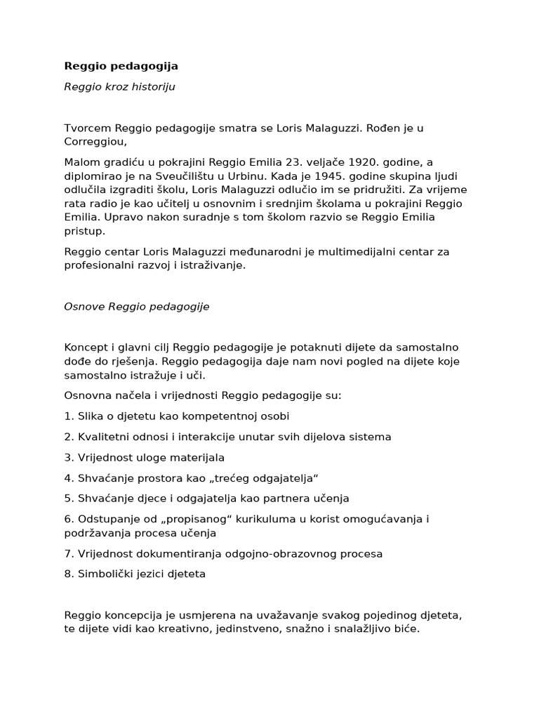 Reggio Pedagogija | PDF