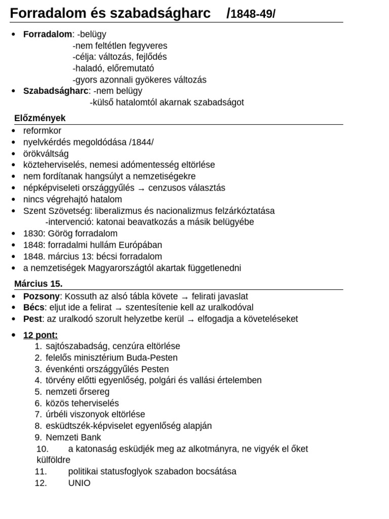 Forradalom És Szabadságharc | PDF