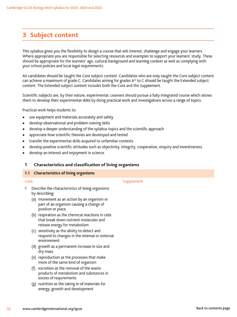 CAIE IGCSE 0610 Syllabus 2023-2025 | PDF | Heart | Respiratory System