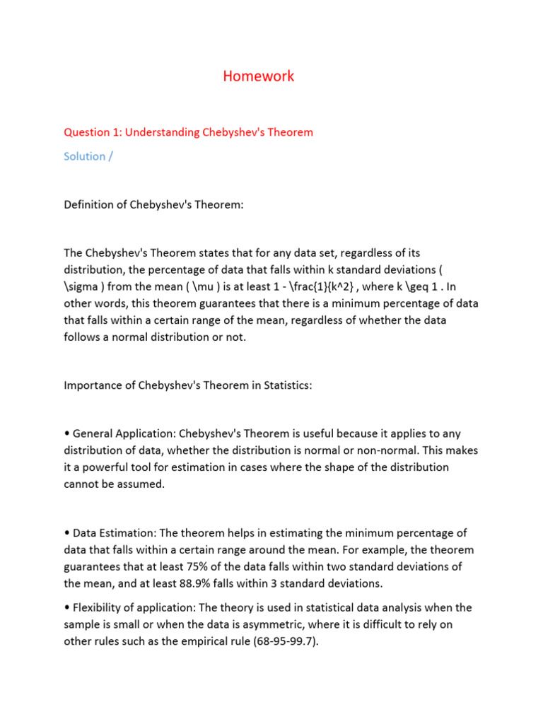 Chebyshev's Theorem Explained | PDF | Standard Deviation | Normal ...