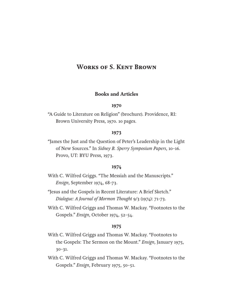 Works of S. Kent Brown | PDF | Book Of Mormon | Mormonism