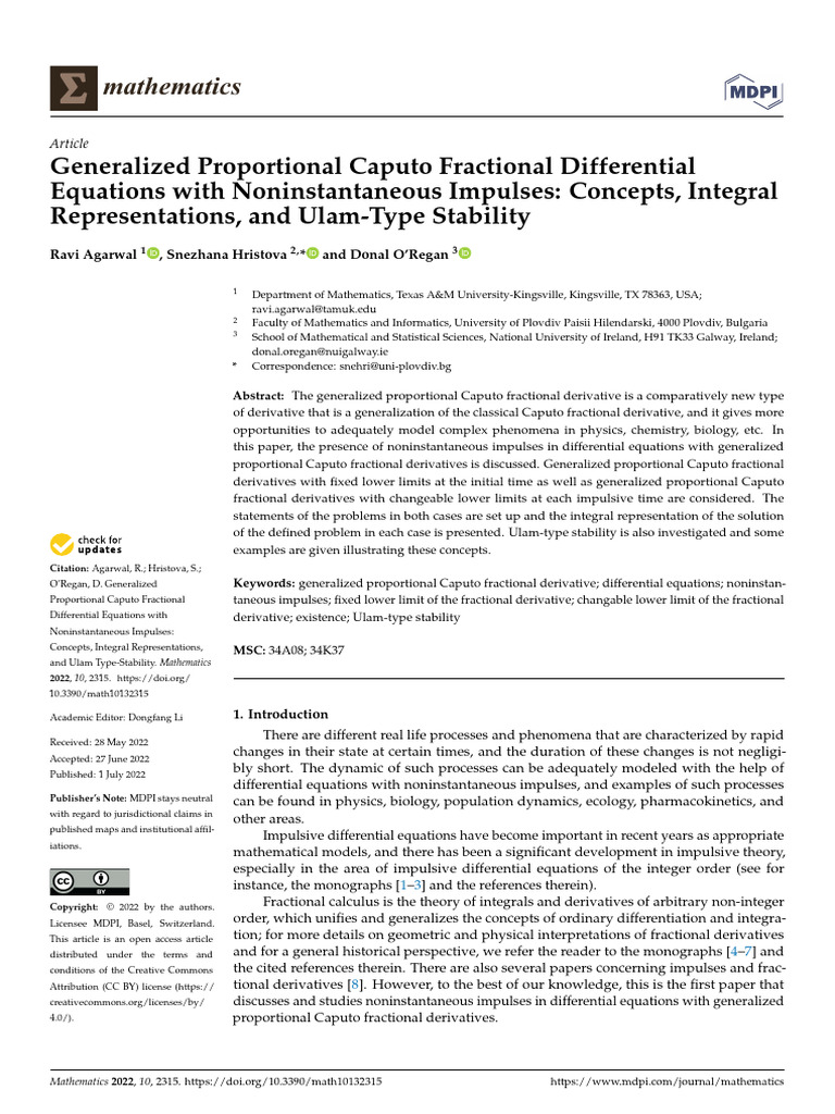 Generalized Proportional Caputo Fractional Differential | PDF | Calculus | Mathematical Concepts