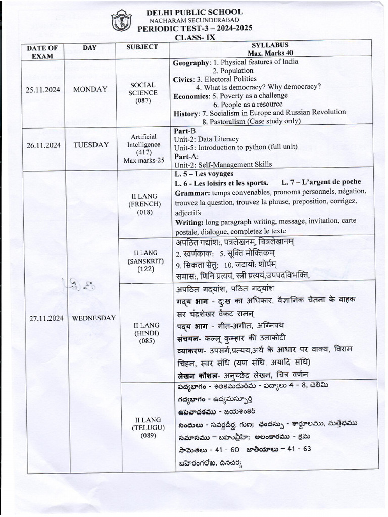 GRADE - IX PT3 Syllabus Sheet | PDF