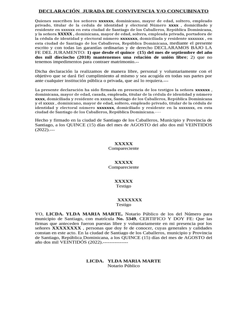 Declaración Jurada de Concubinato | PDF | Documento de identidad