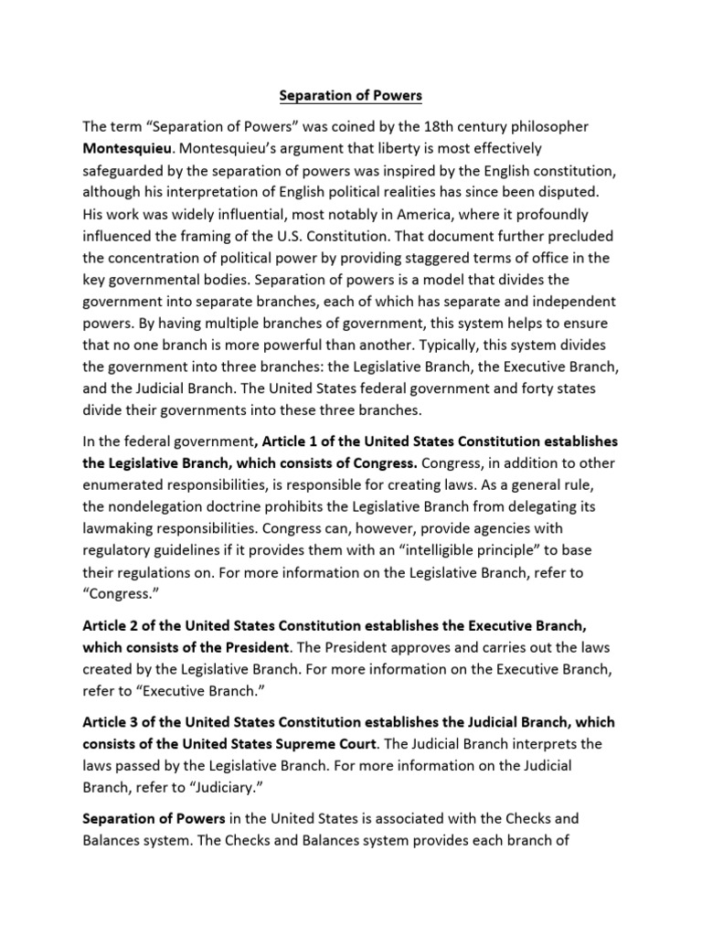 Separation of Powers | PDF | Separation Of Powers | American Government