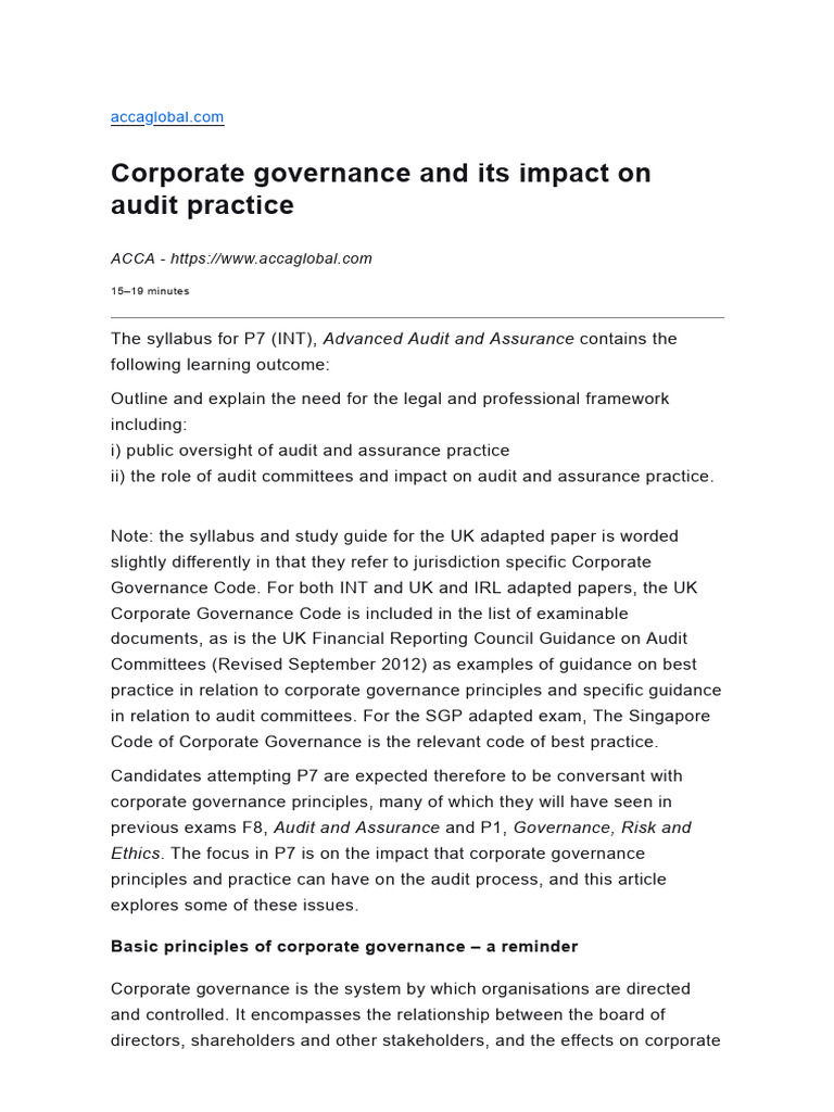 Corporate Governance's Impact on Auditing | PDF | Audit | Audit Committee