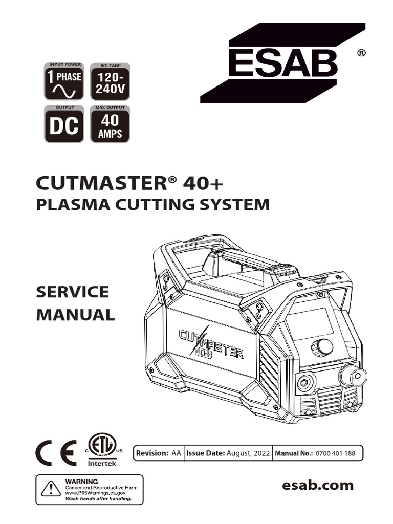 CUTMASTER 40 Service Manual | PDF | Mains Electricity | Power Supply