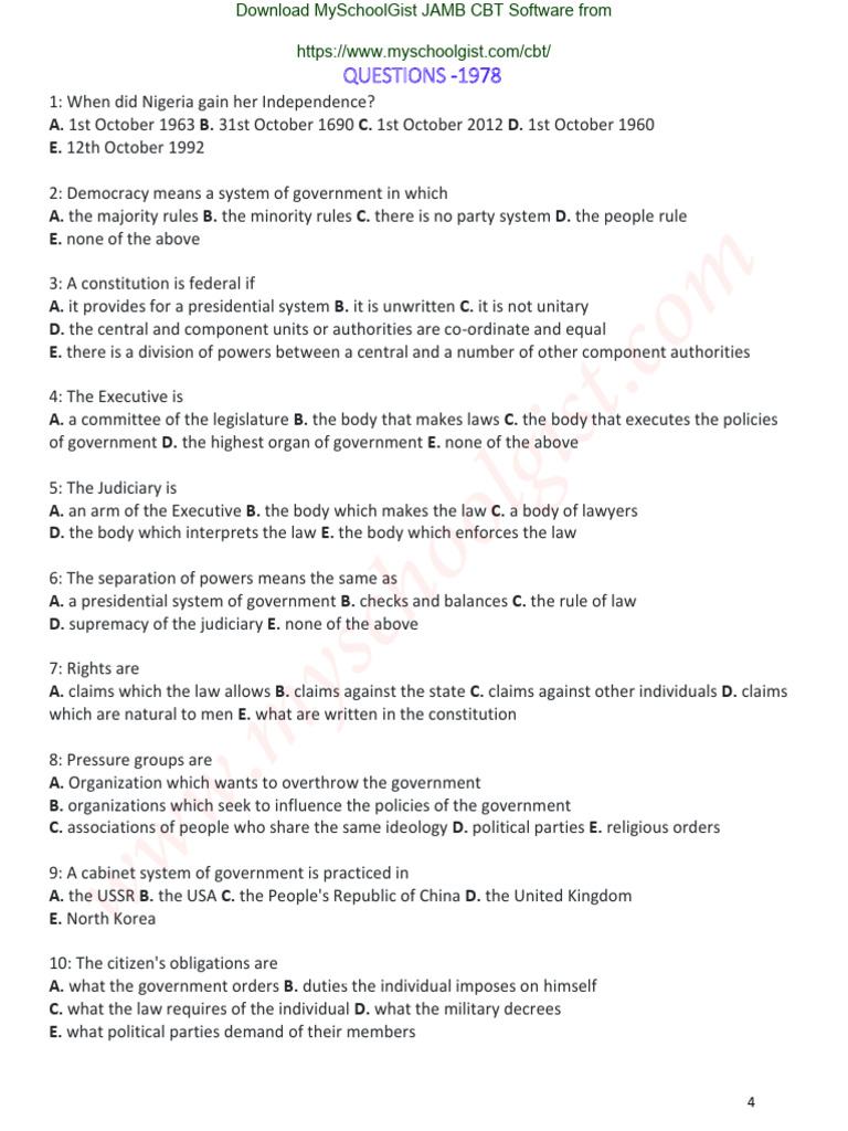 Government Past Questions and Answers | PDF | Separation Of Powers ...