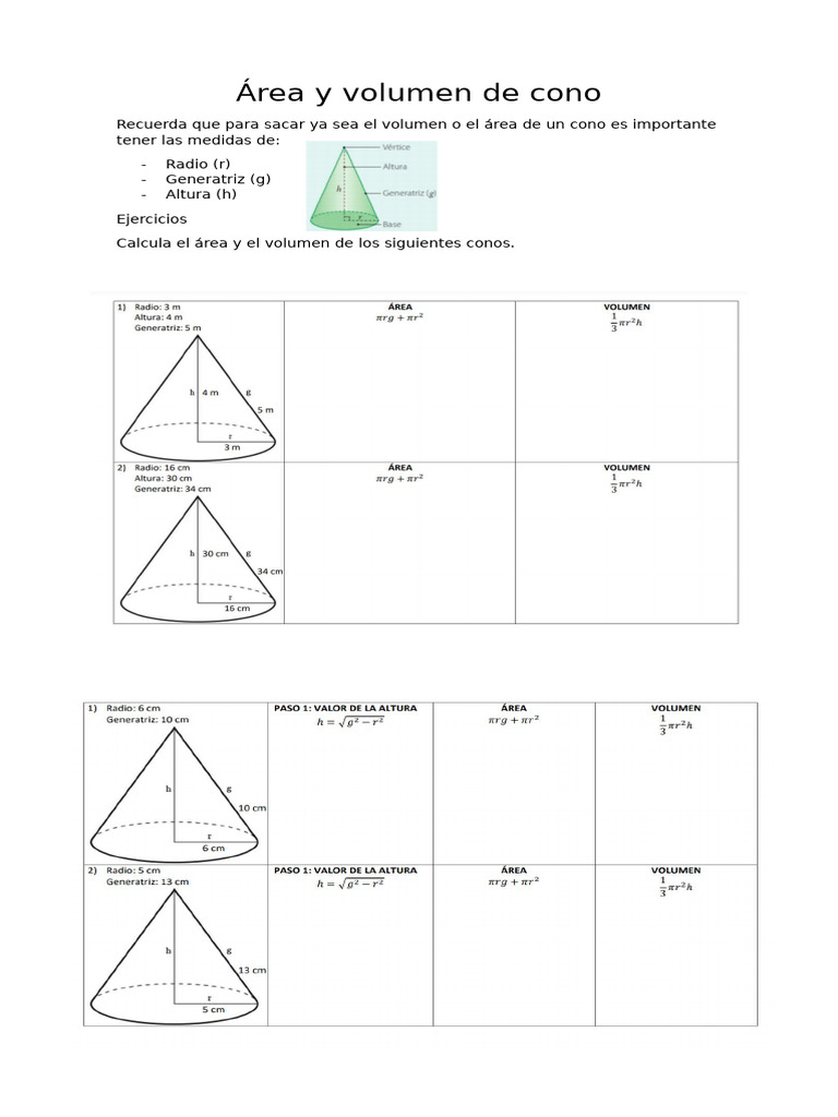 Área y Volumen de Cono Guia | PDF