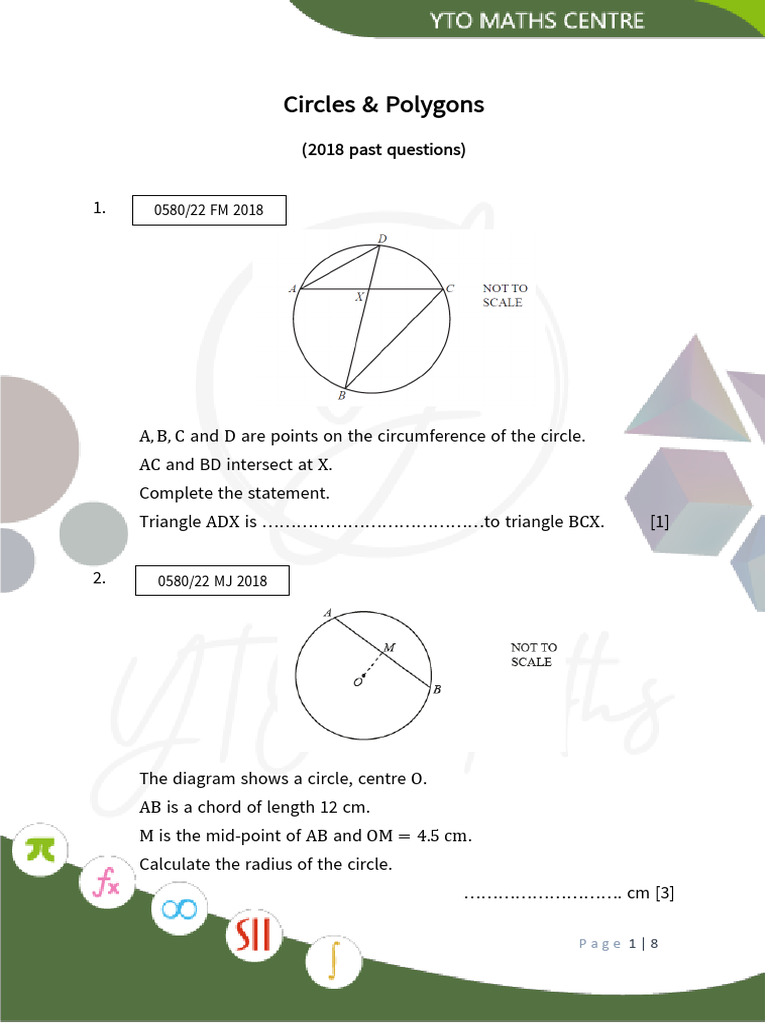 Circles & Polygons (2018 Past Papers) | PDF | Circle | Angle