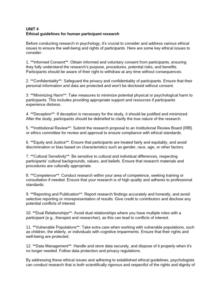 Ethical Guidelines For Human Participant Research - Unit 4 | PDF ...