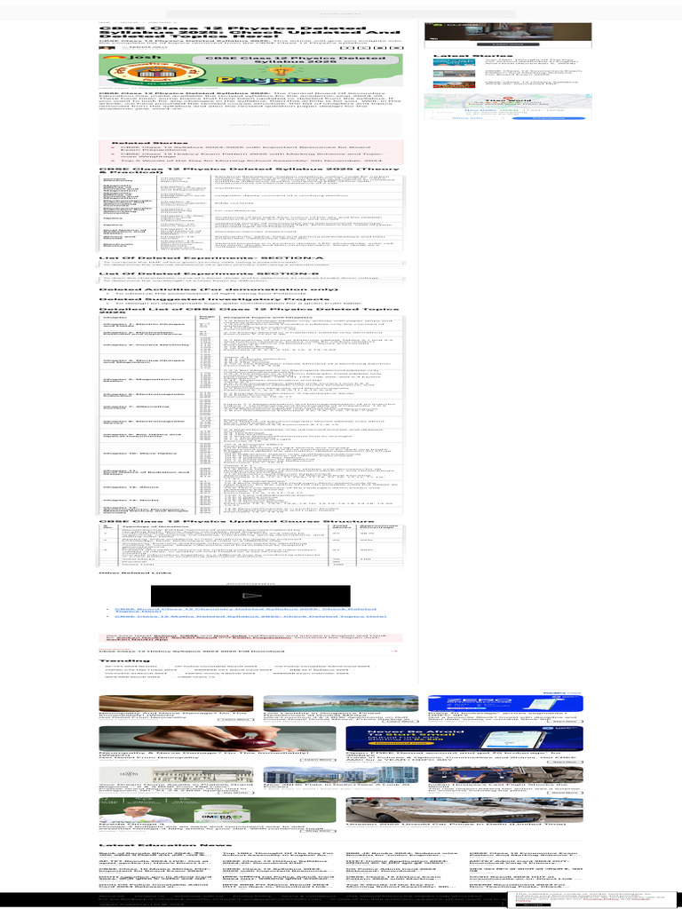 CBSE Class 12 Physics Deleted Syllabus 2025 | PDF | Electromagnetic ...