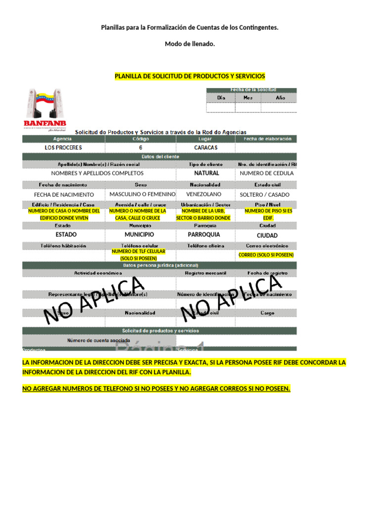 Modelo de Las Planillas para La Formalización de Cuenta | PDF