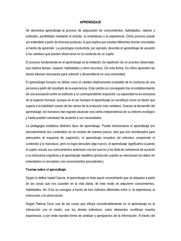 Aprendizaje 2024 | PDF | Aprendizaje | Memoria
