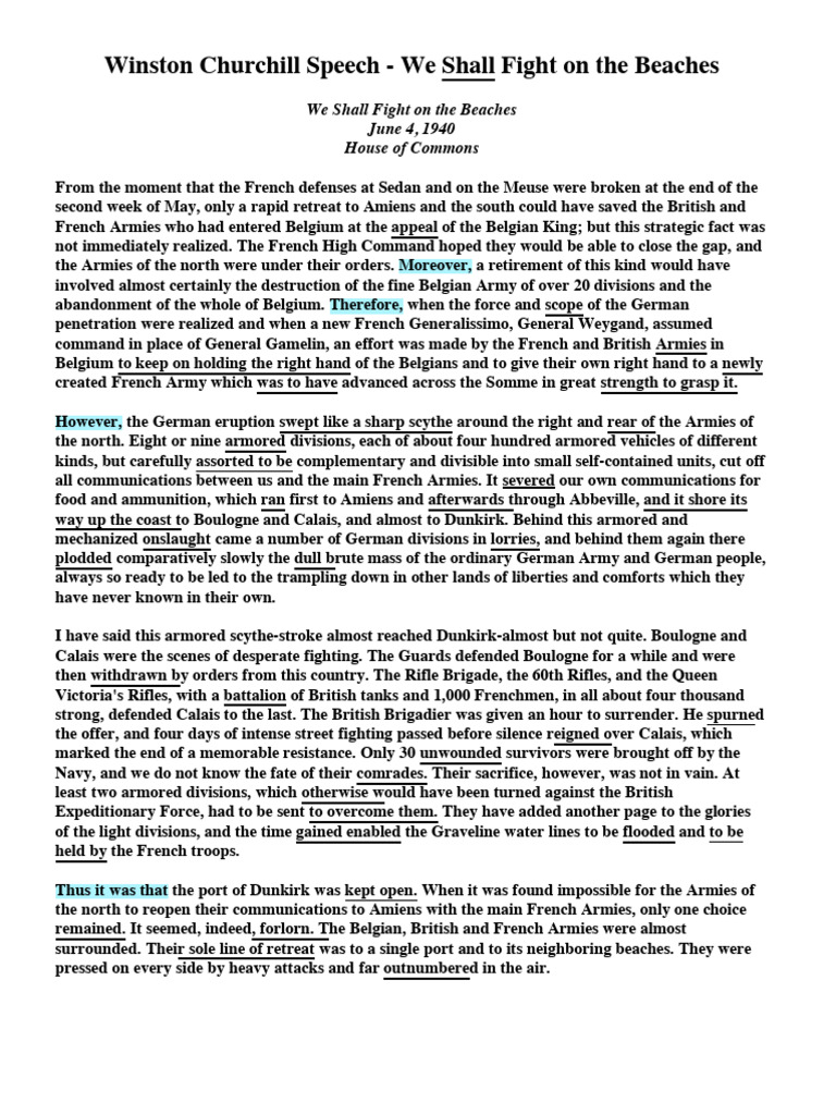 Churchill Beaches Speech | PDF | Flanking Maneuver | Military