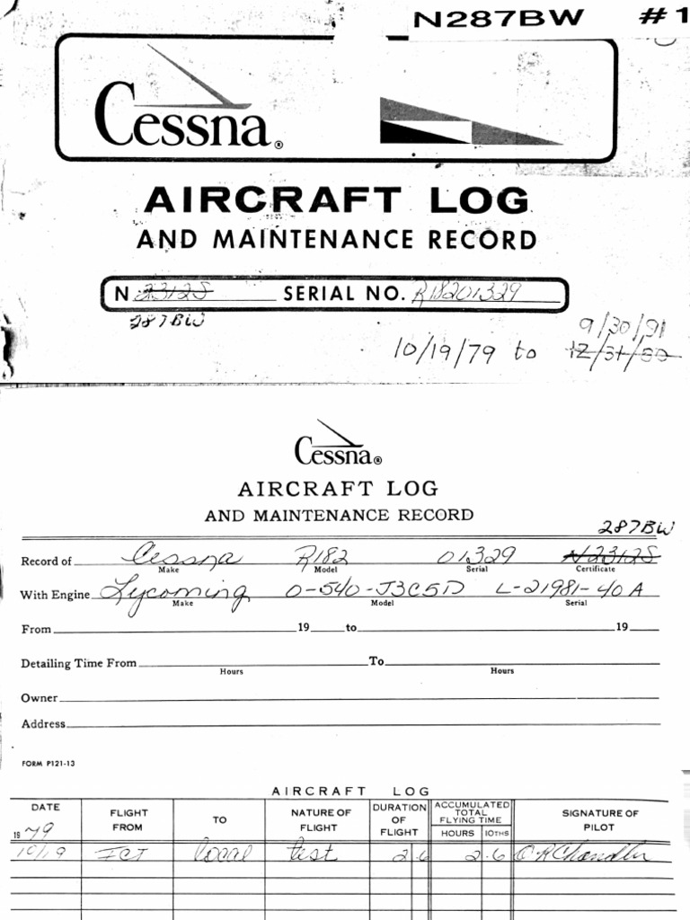 Cessna 172 Aircraft Maintenance Log | PDF | Air Traffic Control ...