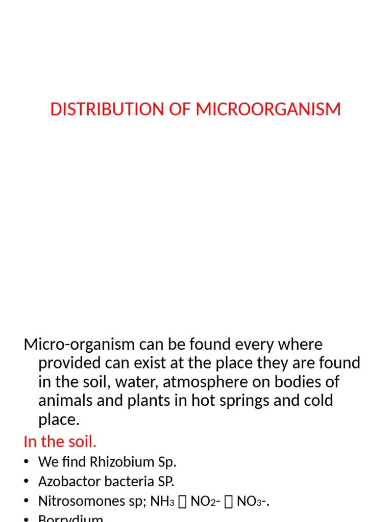 Distribution of Microorganisms | PDF | Microorganism | Bacteria