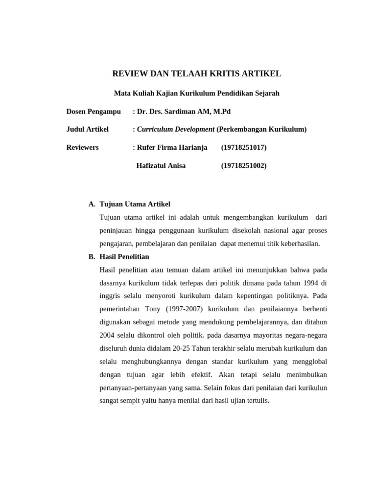Review Dan Telaah Kritis Artikel | PDF