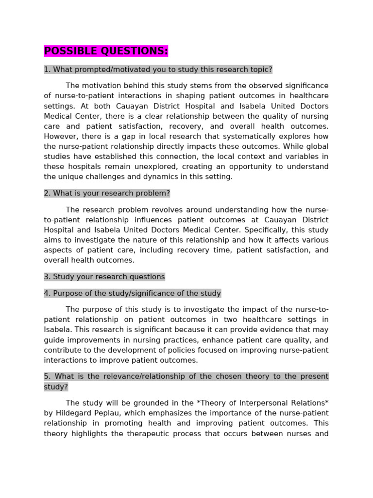 Possible Questions | PDF | Hospital | Nursing