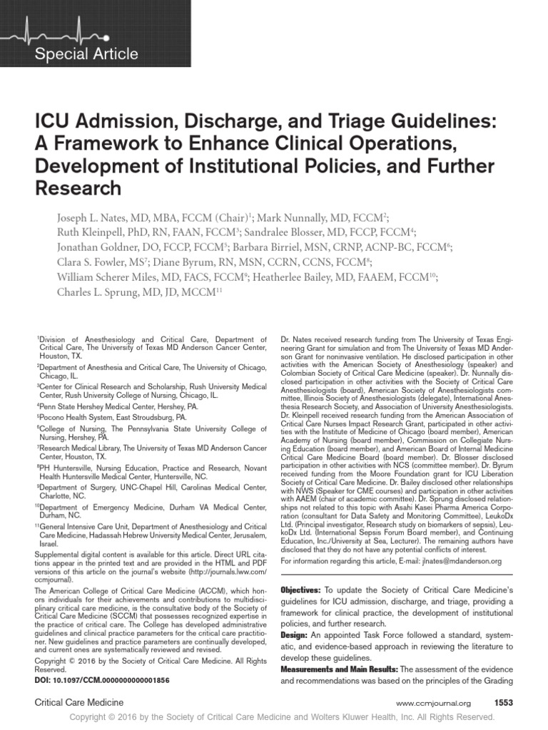 ICU Admission & Triage Guidelines | PDF | Intensive Care Medicine ...
