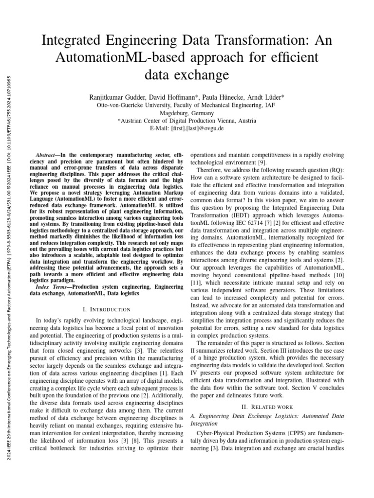 Integrated Engineering Data Transformation An AutomationML-Based Approach For Efficient Data ...