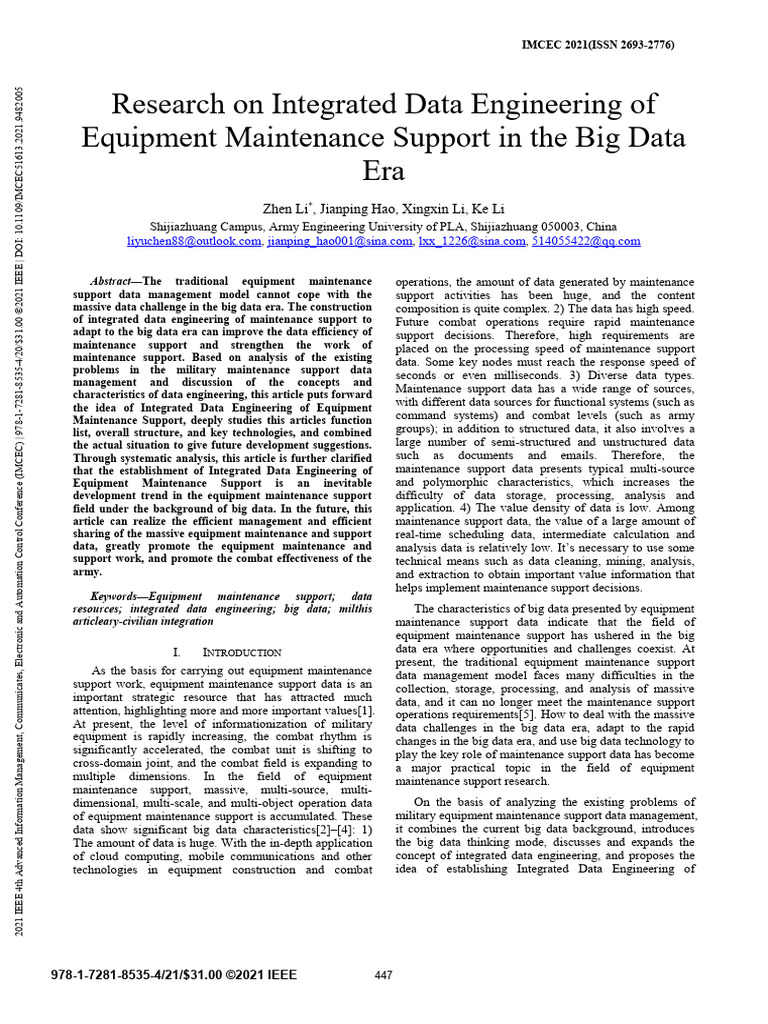 Research On Integrated Data Engineering of Equipment Maintenance ...