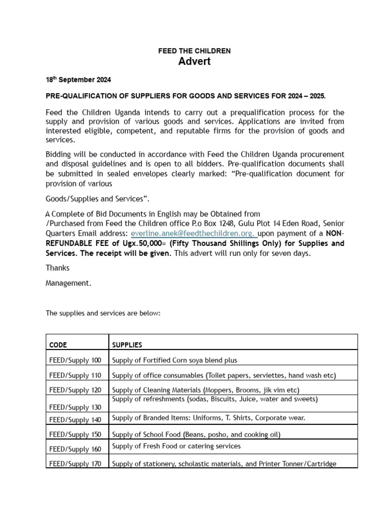 Supplier Pre-Qualification Notice | PDF