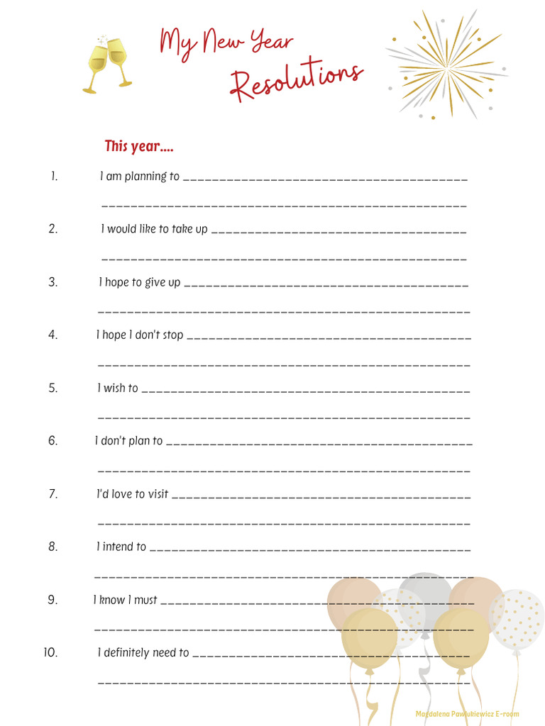 New Year Resolutions Worksheet | PDF