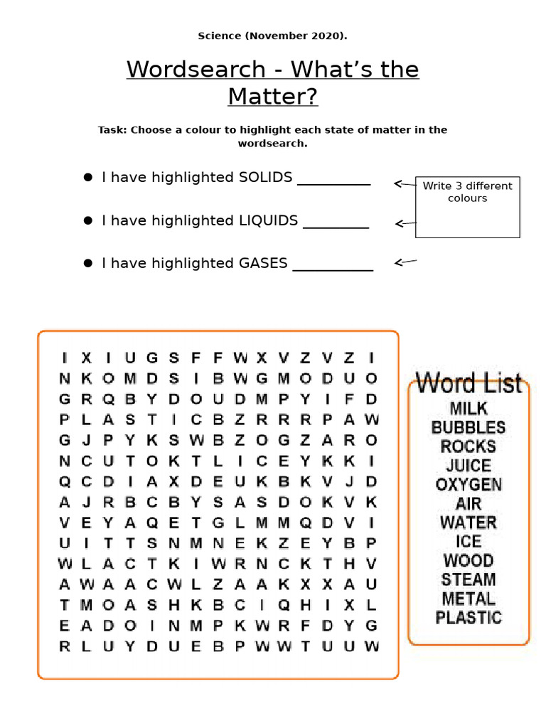 Wordsearch - What's The Matter | PDF