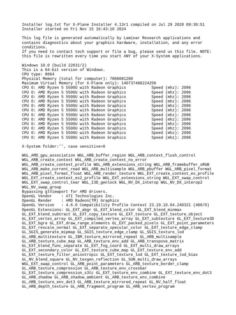 X-Plane Installer Log | PDF | Computing Platforms | Computer Architecture