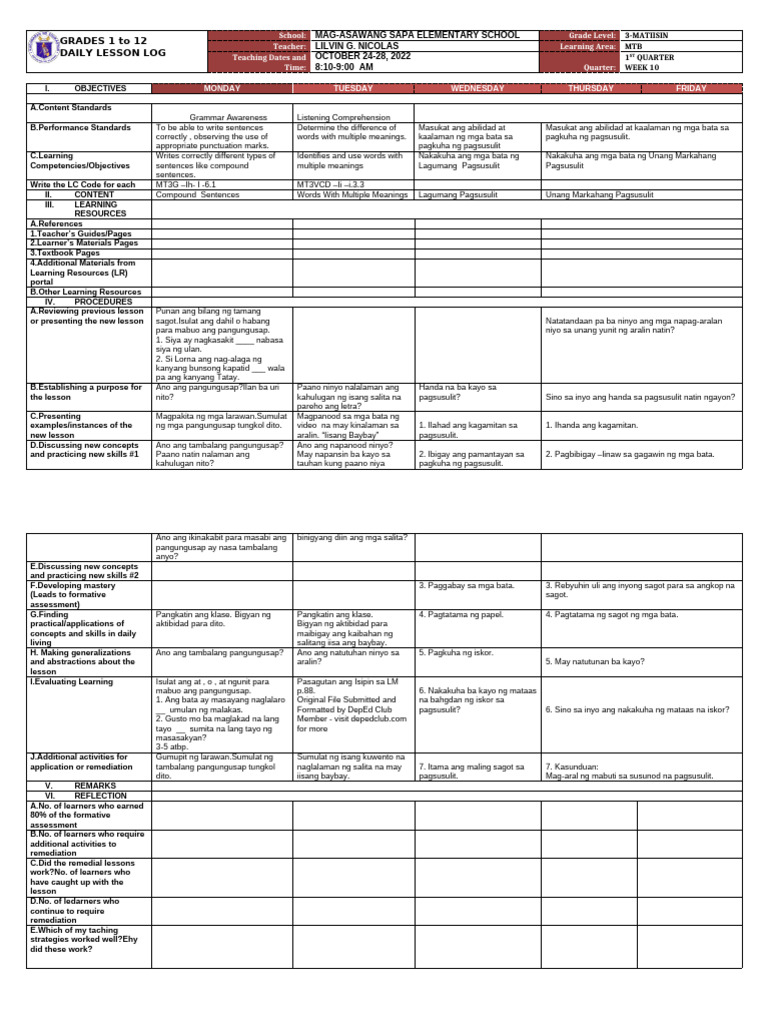 DLL MTB-3 Q1 W10 | PDF