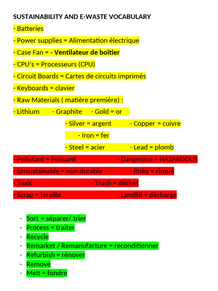 Vocabulary Sustainability and e | PDF