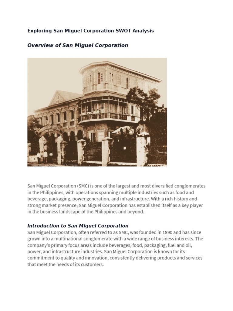 San Miguel Corporation Overview and SWOT Analysis | PDF | San Miguel ...