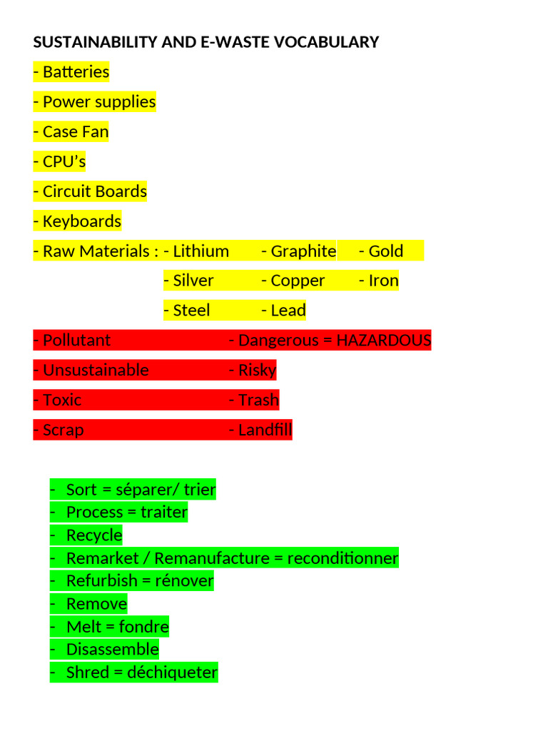 E-Waste Sustainability Vocabulary Guide | PDF