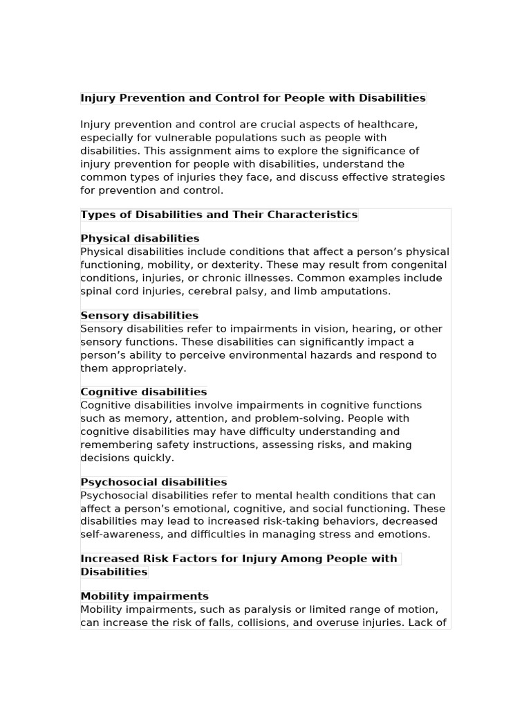 Injury Prevention and Control For People With Disa | PDF | Disability ...