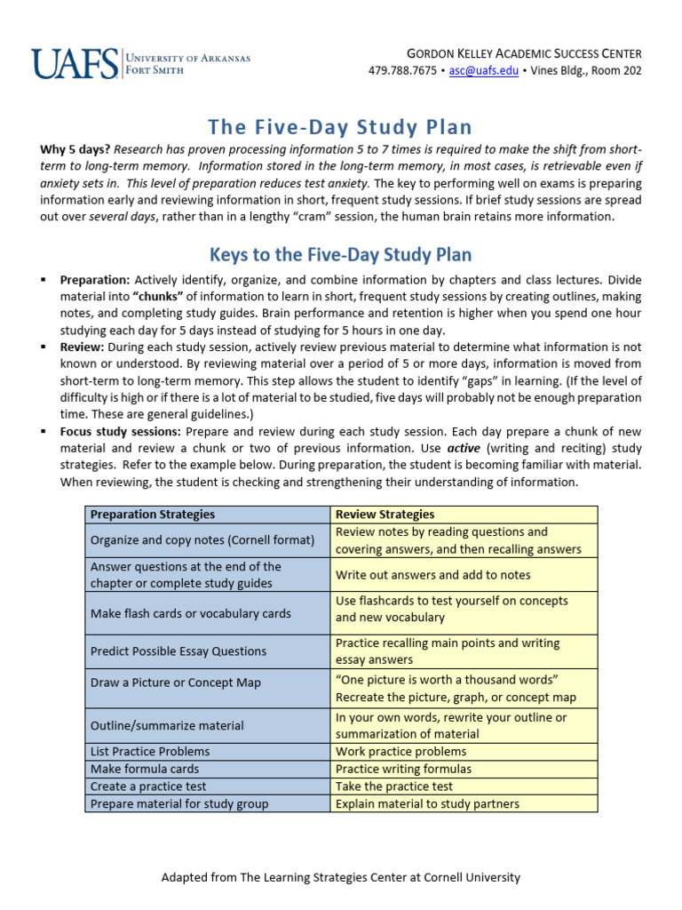 5 Day Study Plan | PDF | Memory | Flashcard