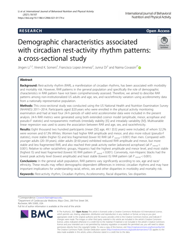 3.demographic Characteristics Associated With Circadian Rest-Activity Rhythm Patterns A Cross ...