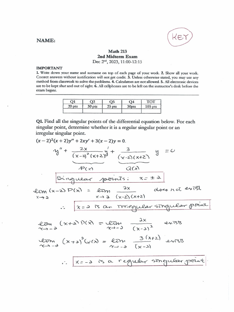Midterm Exam 2 Key Fall 2023 | PDF