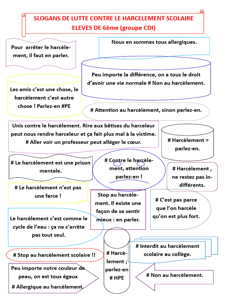 Slogans contre le harcèlement scolaire | PDF