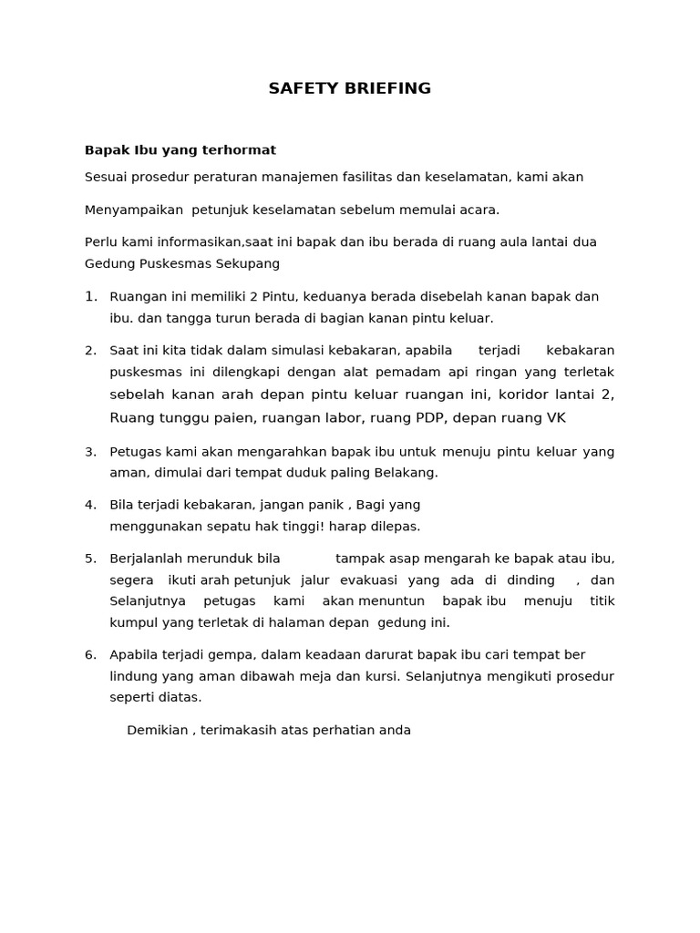 Konsep Safety Briefing | PDF