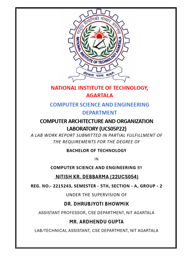 National Institute OF Technology, Agartala: Computer Science AND Engineering Department | PDF ...