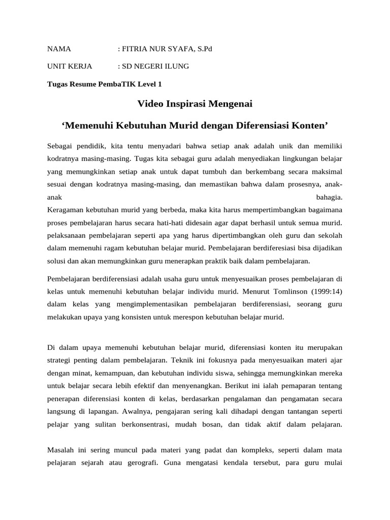 Resume Video Inspirasi PEMBATIK L1 | PDF
