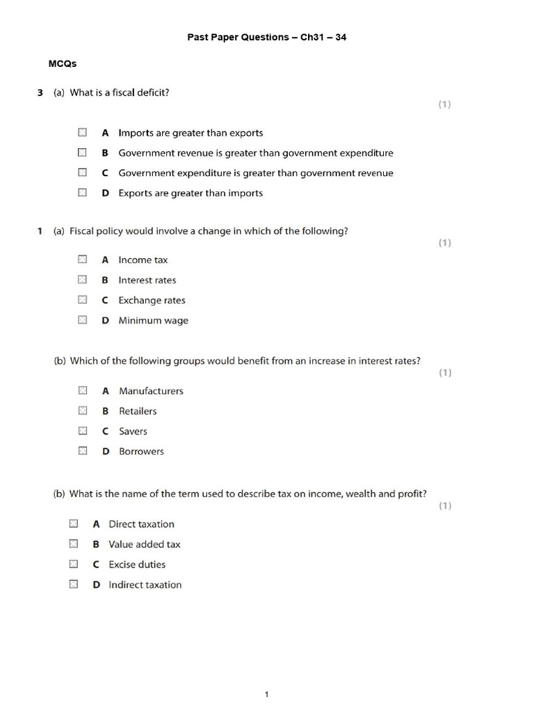 IG ECO Paper2 Past Paper Questions | PDF