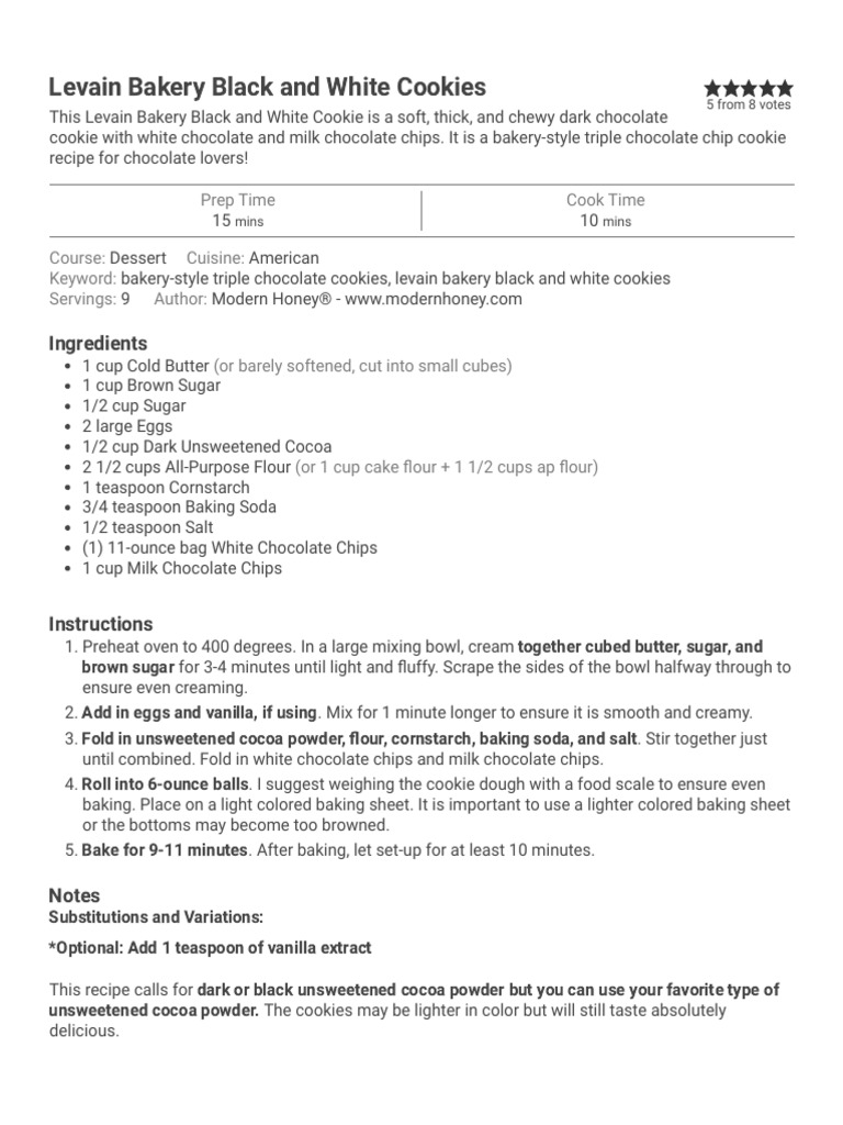 Levain Bakery Black and White Cookies - Modern Honey | PDF | Chocolate ...