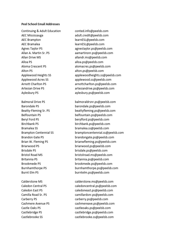 PDSB School Email Addresses | PDF