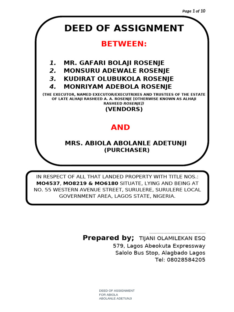 Deed of Assignment | PDF | Deed | Probate