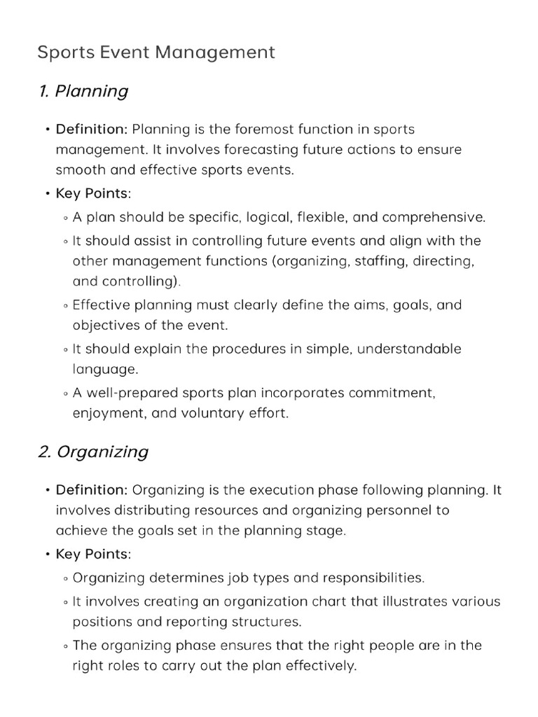 Management of Sporting Events | PDF